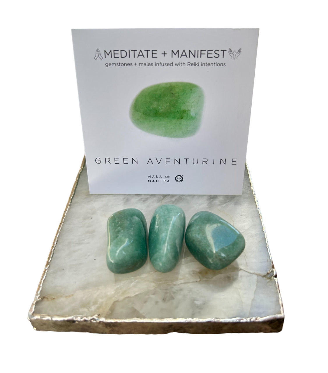PROSPERITY: Green Aventurine Gemstone Gift Set – Mala and Mantra